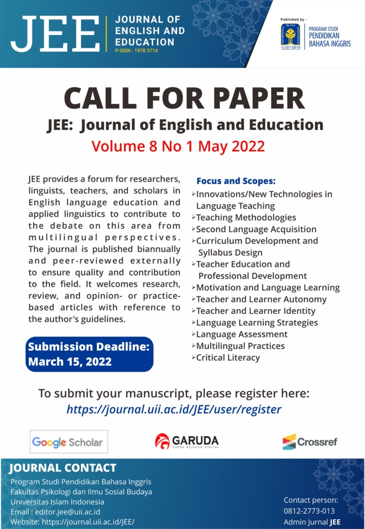 CALL FOR PAPER JEE: Journal of English and Education – Pendidikan ...