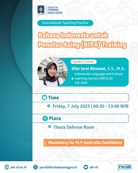 International Teaching Practice: Bahasa Indonesia untuk Penutur Asing (BIPA) Training (for PLP ...